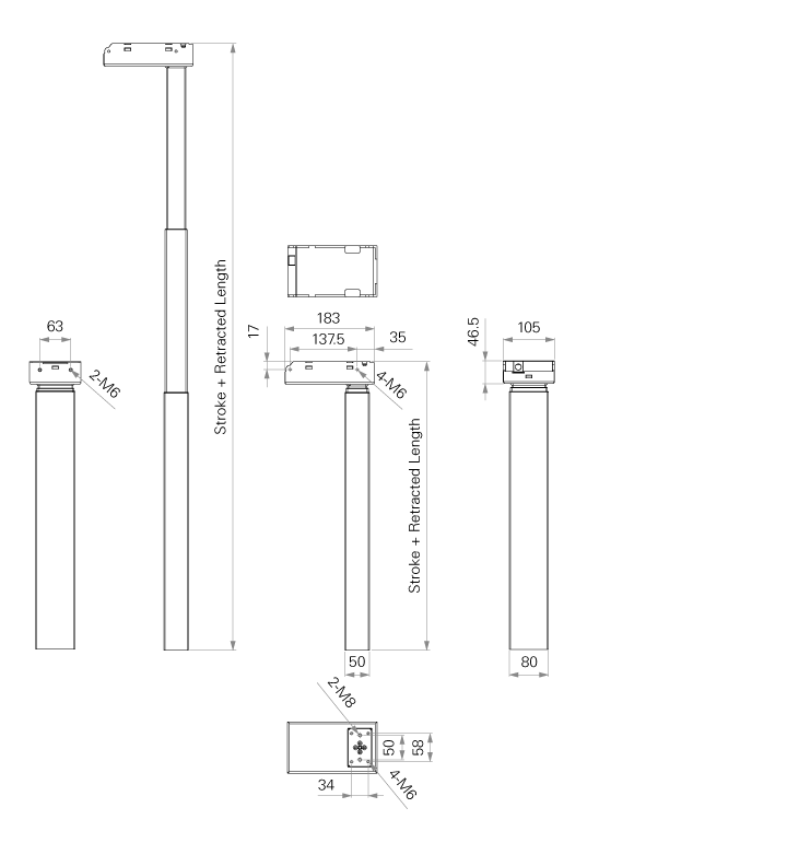 Three-Stage Lifting Column for Height-Adjustable Systems | TL41K - TiMOTION
